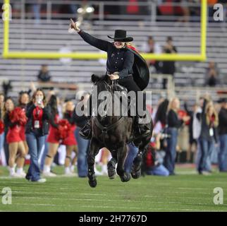 Texas Tech University mascot, the masked rider, takes the field with ...