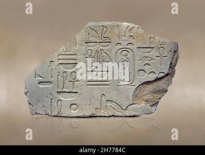 Ancient Egyptian hieroglyphic from the lintel of the temple of Sesotris ...