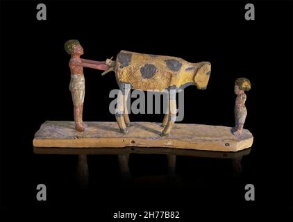 Ancient Egyptian painted wooden model representing baking, brewing and ...