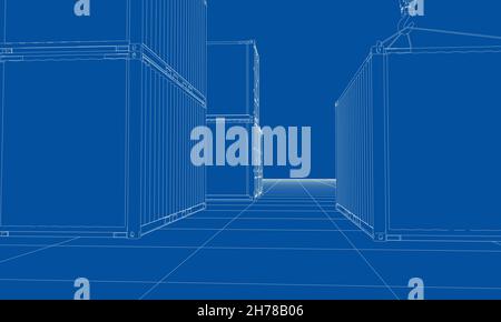 Cargo containers. Wire-frame style Stock Photo - Alamy