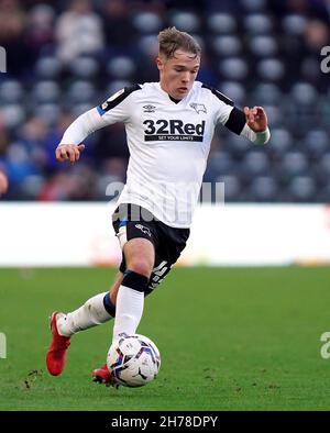 Derby County's Liam Thompson during the warm up before the Sky Bet ...