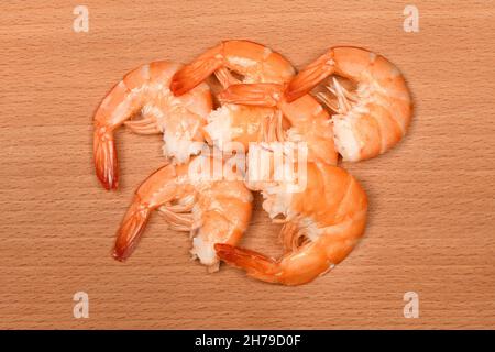 Perfectly retouched shrimp on wood background. High resolution photo ...