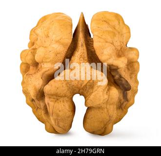 One peeled walnut on a white background Stock Photo - Alamy