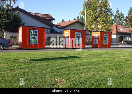 U Haul u-box portable storage pods and moving containers outside a home ...
