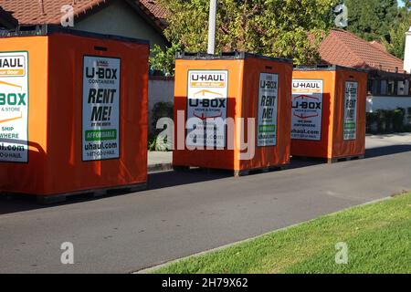 U Haul u-box portable storage pods and moving containers outside a home ...
