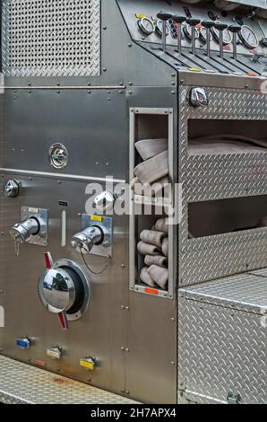Fire truck pump panel Stock Photo - Alamy