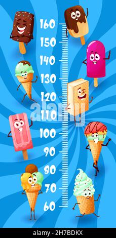 Kids height chart with cartoon ice cream cones, vector growth meter or ...