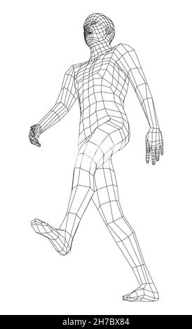 Wireframe walking man. 3d illustration Stock Photo - Alamy