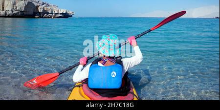 SULTANATE OF OMAN, MUSANDAM, KAYAK TRAVEL IN THE BAY OF SHAM NEAR THE ...