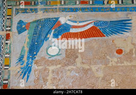 Vulture goddess Nekhbet, Wall painting, the temple of Hatshepsut, Luxor ...