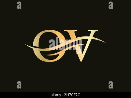 OV O V Letter Logo Design with Swoosh and Black Brush Stroke. Modern ...