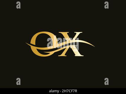 Creative golden letter OX o x logo with leading lines and road concept ...
