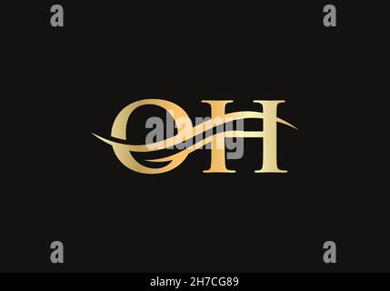 Creative golden letter Oh o h logo with leading lines and road concept ...