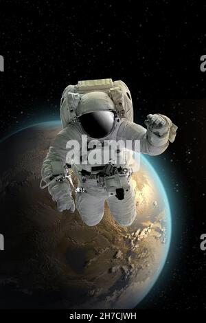 Astronaut in outer open space over the planet .Stars provide the ...