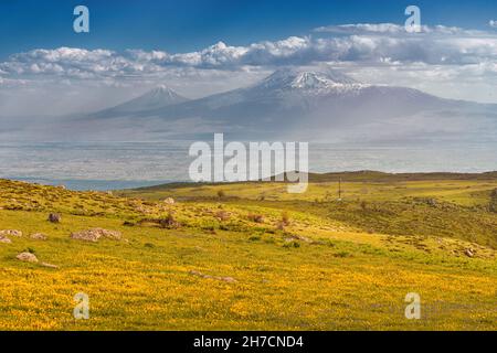The majestic Mount Ararat or Sis and Masis in Armenian with an ancient ...