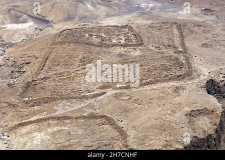 Masada Roman siege camp and section of the Roman circumvallation wall ...
