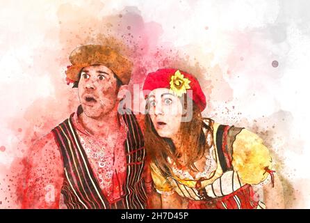 Digitally enhanced image of a fearful Hansel and Gretel couple Stock ...