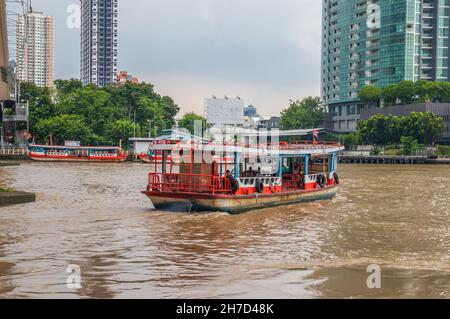 a ferry boat cross the Chaophraya River in Ayutthaya Thailand Asia ...