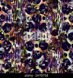 Exotic multicoloured boho stripe line print. Seamless autumnal dark ground detailed repeat ...