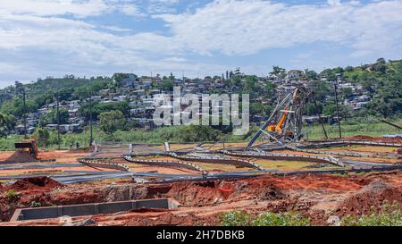Destroyed steel frame building warehouse collapsed i-beams structure ...