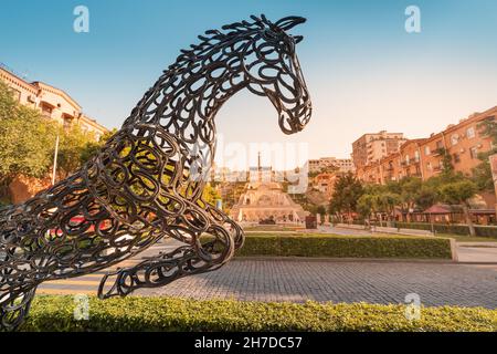 Modern art statue near the Yerevan Cascade, a giant stairway in Yerevan ...