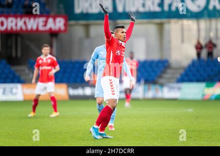 Randers, Denmark. 21st, November 2021. Andres Ponce (9) of Vejle ...
