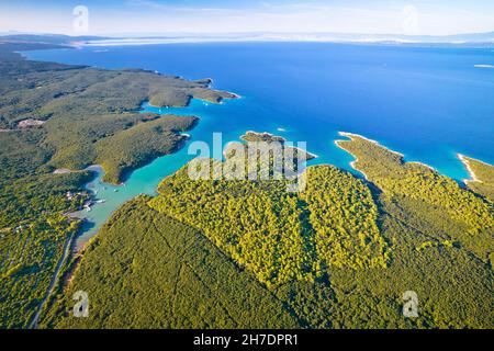 Punta Kriza coastline on Cres island aerial view, Kvarner bay ...