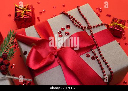 Box of Christmas gift parcel decorations isolated on a white background ...