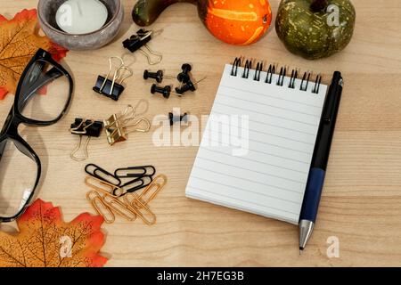 Closeup of various working objects on a wooden surface Stock Photo - Alamy