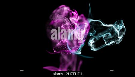 Image of yellow, pink and white vapours moving on black background ...