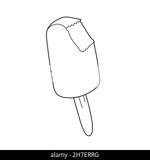 Simple coloring page. Popsicle bar ice cream with bite line art outline ...