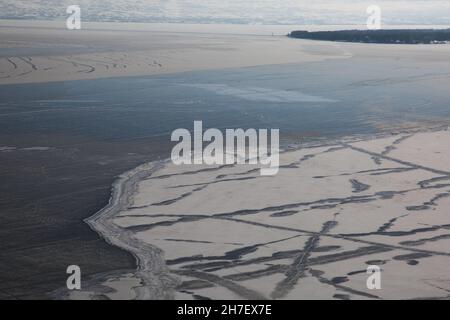 Aerial view of Lake Sevan covered with ice captured in winter Stock ...
