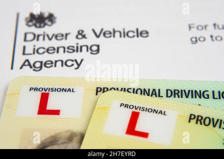 UK Provisional Driving Licence cards placed on top of the genuine ...