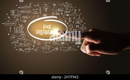 Hand touching hand drawn icons Stock Photo - Alamy