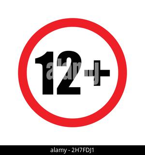 Twelve plus icon. Number 12 in red circle isolated on white background ...