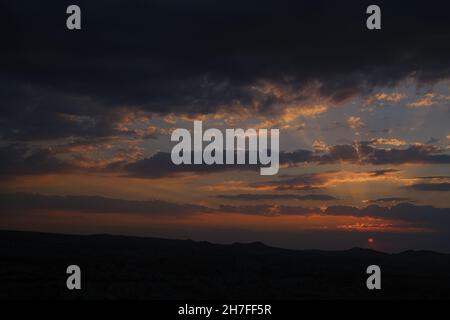 Sunset point in Urgup, Goreme with just before sun goes away in rose ...