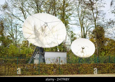 Two big satellite dish outdoor, parabolic antenna. Satellite ...