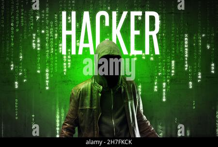 Faceless hacker with inscription concept Stock Photo - Alamy