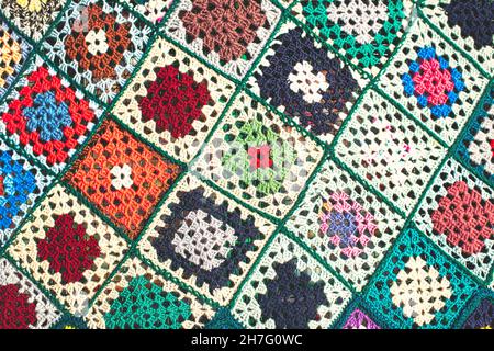 Detail of a wool blanket made with crochet Stock Photo - Alamy