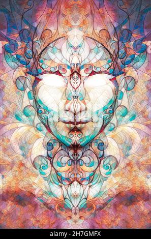 beautiful ornamental face on abstract background Stock Photo - Alamy