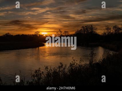 Sunset over the River Ribble at Clitheroe, Lancashire, UK Stock Photo ...