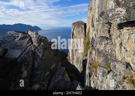 Fjord seen from Hesten Mountain, Senja island, Troms, Norway Stock ...
