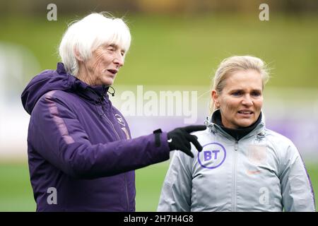 Baroness Sue Campbell (left) and England manager Sarina Wiegman during ...