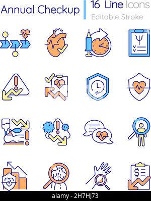 Doctor visit icons set cartoon vector. Patient at doctor appointment in ...