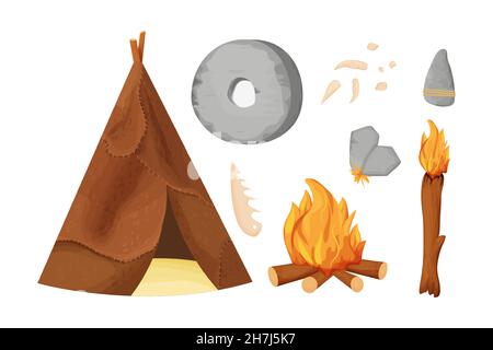 Stone age bonfire wood. Primitive campfire, ancient lifestyle and ...