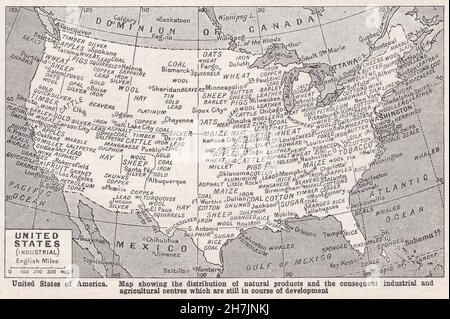 Vintage map of the United States 1930s Stock Photo - Alamy
