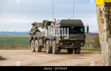British army MAN SX45 32.430 8x8 Recovery Truck in action on a military ...