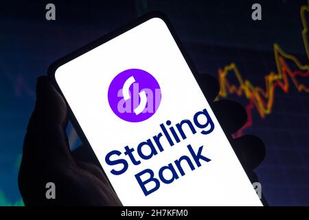 In this photo illustration, s Starling Bank logo is seen on a ...