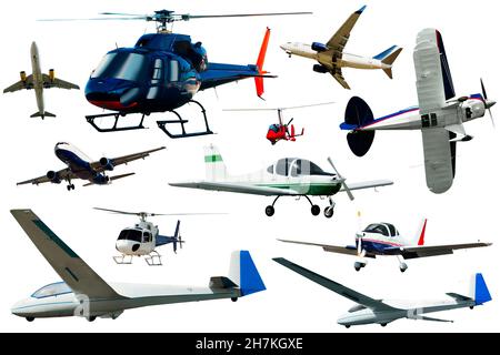 Image with many different aeroplanes on a clean white background Stock ...