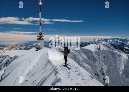 Radio tower Dobratsch on snowcapped mountain at Villach, Carinthia ...